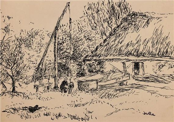 Hanna Rudzka-Cybisowa | SZKIC – ŻURAW PRZED CHATĄ | MutualArt
