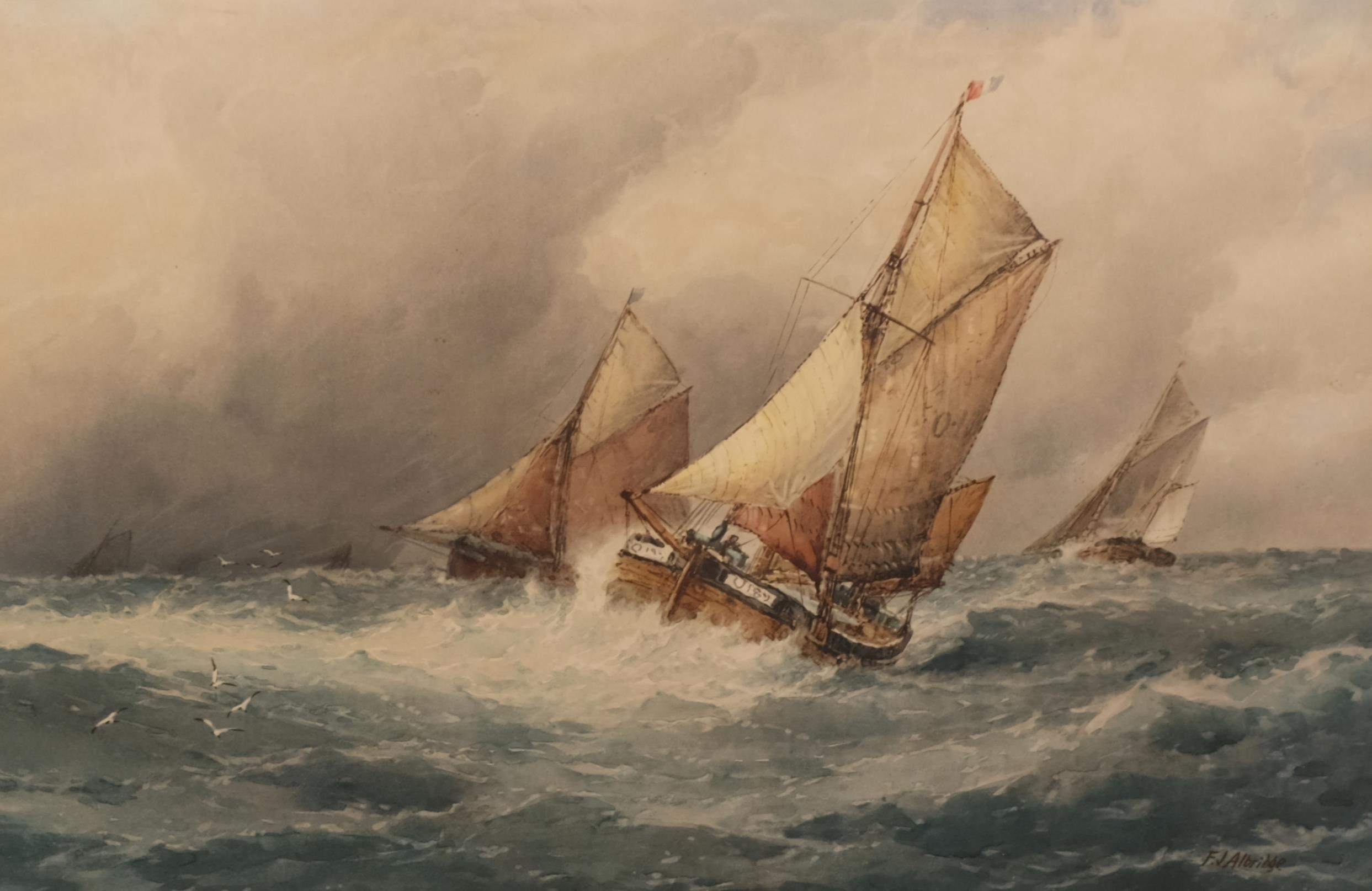Frederick James Aldridge | Fishing fleet on stormy seas | MutualArt