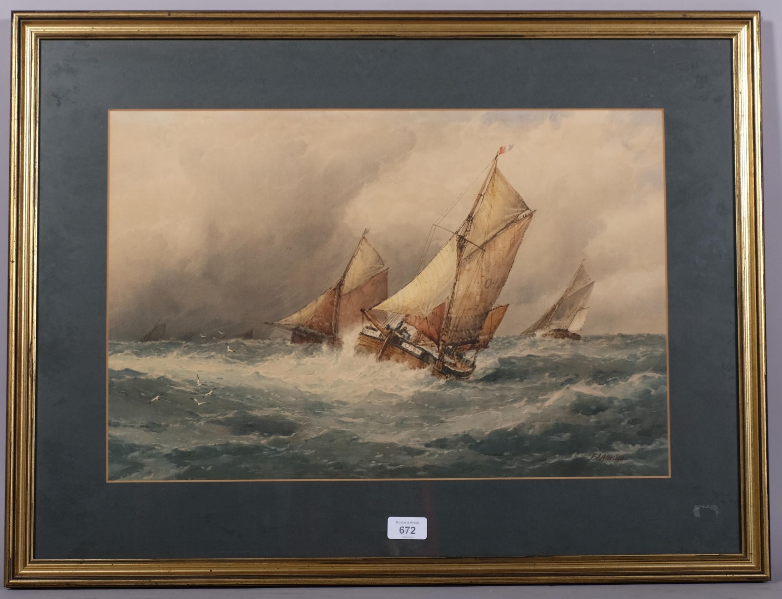 Frederick James Aldridge | Fishing fleet on stormy seas | MutualArt