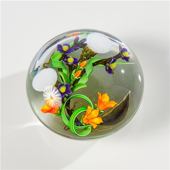 Chris Buzzini | Green, Purple and Orange Botanical Paperweight | MutualArt