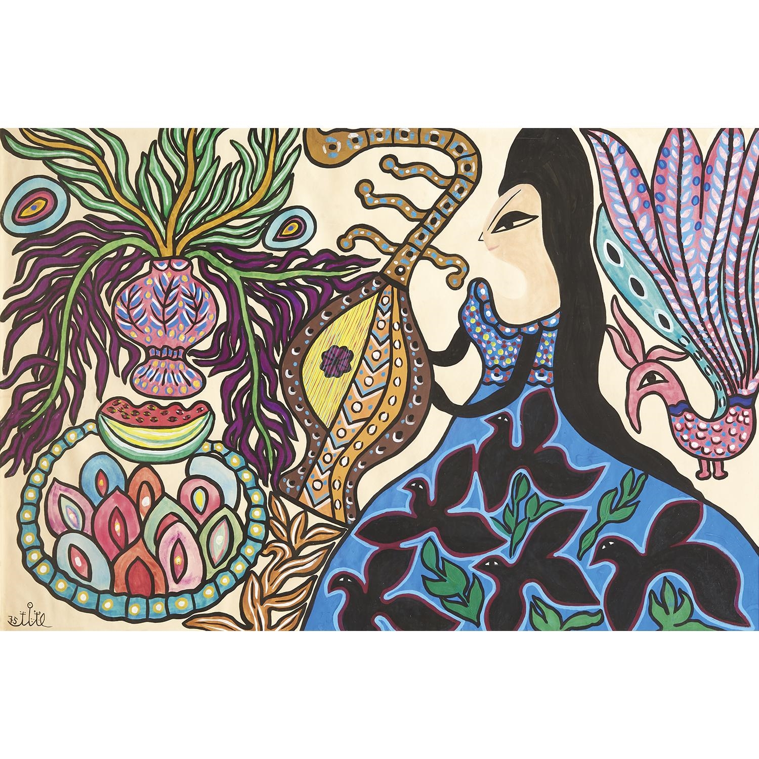 Baya Mahieddine | MUSICIAN GIRL WITH A BLUE BIRD | MutualArt