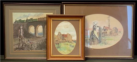 John Michael Webster | Railway Days, workman with lamps pushing his ...