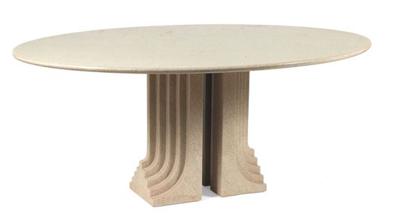 Scarpa Carlo | dining table in beige granite with oval top on two ...