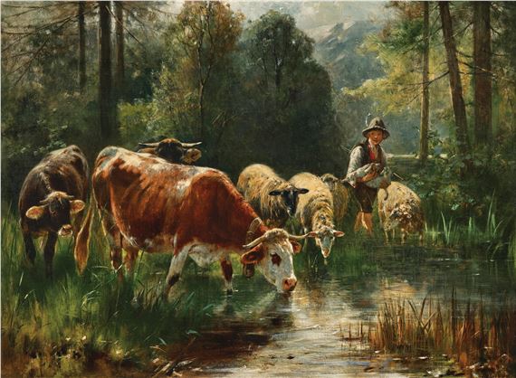 Otto Gebler | A Herd Boy with his Cattle near a Watering Place (1838 ...