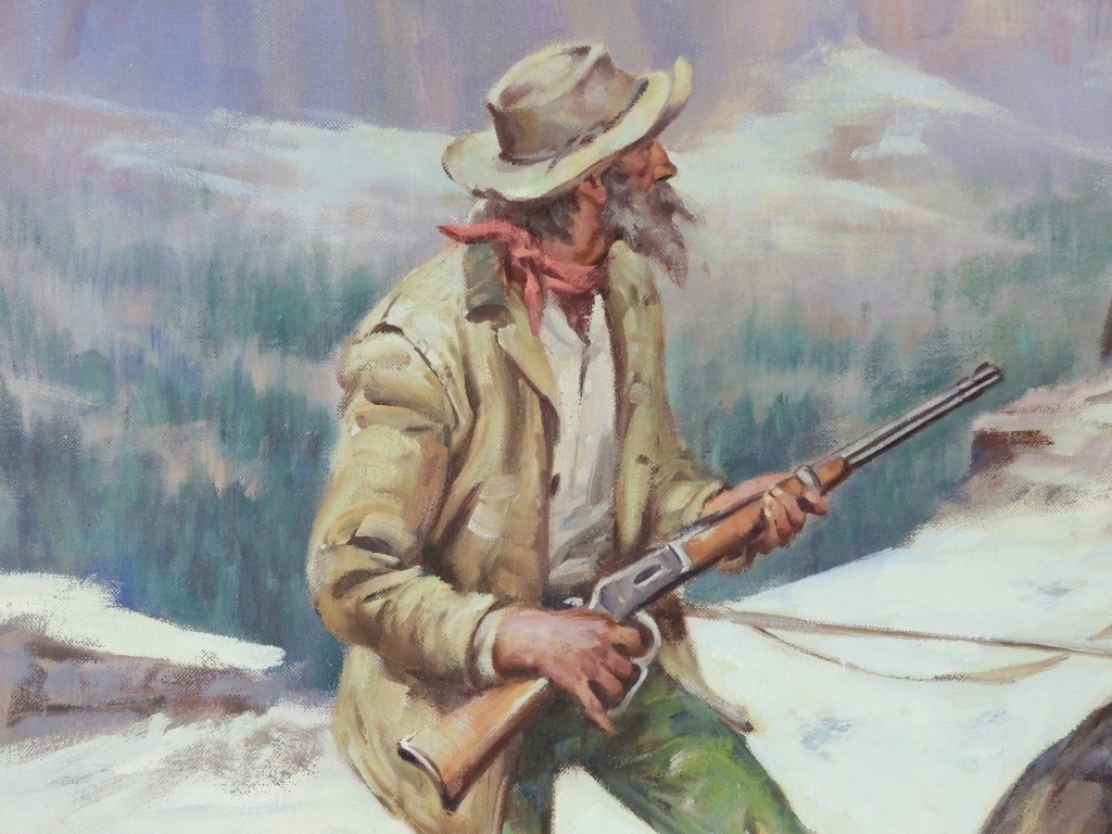 Matt Clark | Matt Clark Hunter and a Bear Painting | MutualArt