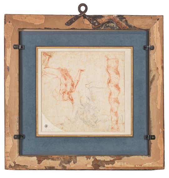 Raffaello Sanzio | : a Solomonic column and seated male figures (Circa ...