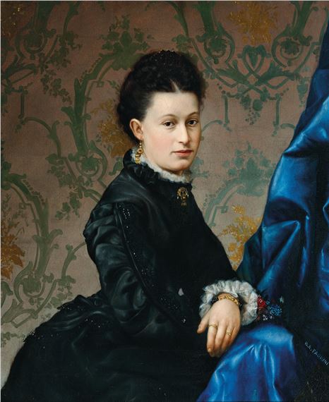 Vlaho Bukovac | Portrait of a Lady in a Black Dress with Gold Ear ...