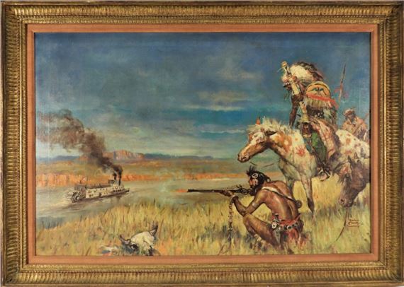 Benton Clark | Benton Clark Indians Attacking a Riverboat (1930 ...