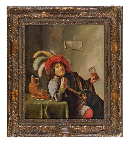 Jan Miense Molenaer | A cavalier drinking and smoking (Circa 1610) | MutualArt
