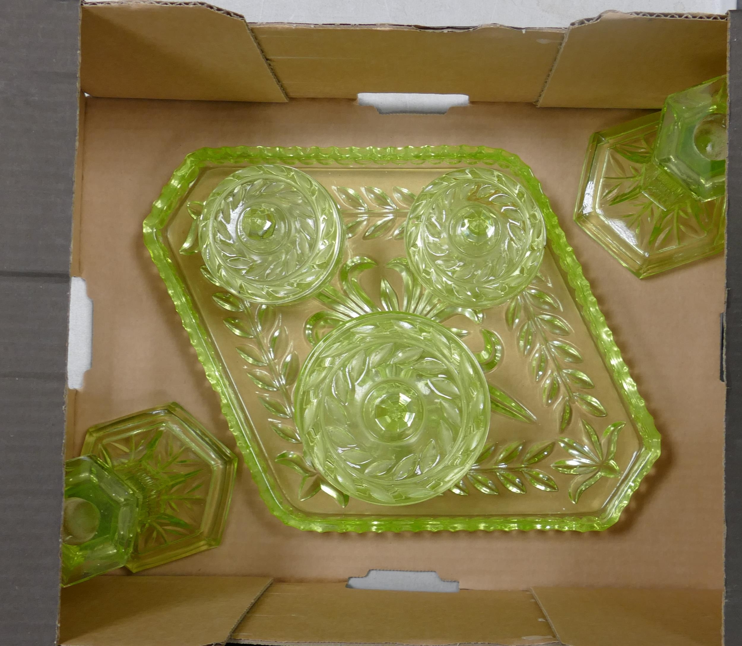 Art Deco School, 20th Century | Art Deco green glass dressing table set ...