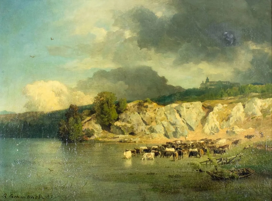 Andreas Achenbach | Coastal Landscape by Moonlight (1887) | MutualArt