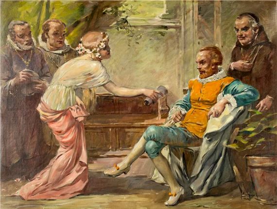 Josef Brunner | A Classical Scene with a Maiden Serving Her Lord ...