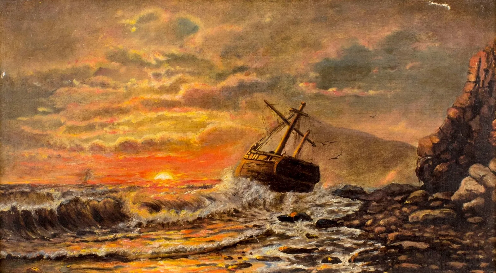 American School, 20th Century | Sunset Seascape with Shipwreck | MutualArt