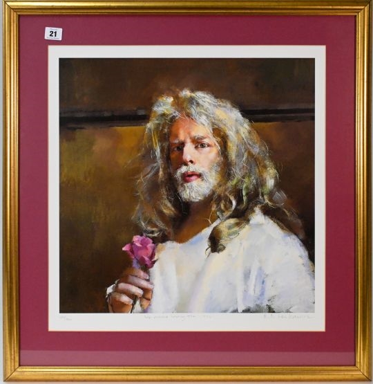 Robert Lenkiewicz | Self Portrait Holding Rose | MutualArt