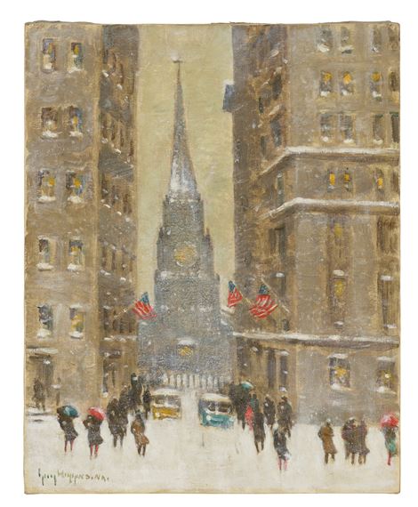Guy Carleton Wiggins | Old Trinity at Wall St. in Winter (1961) | MutualArt