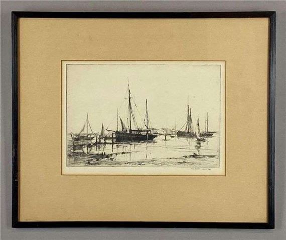 Aileen Mary Elliott | Aileen Mary Elliott Ships at Harbor Etching on ...