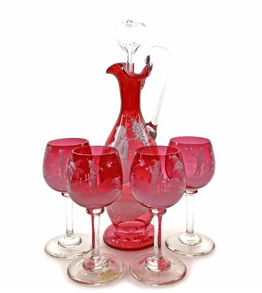 Mary Gregory | Mary Gregory Cranberry Glass Wine Decanter | MutualArt
