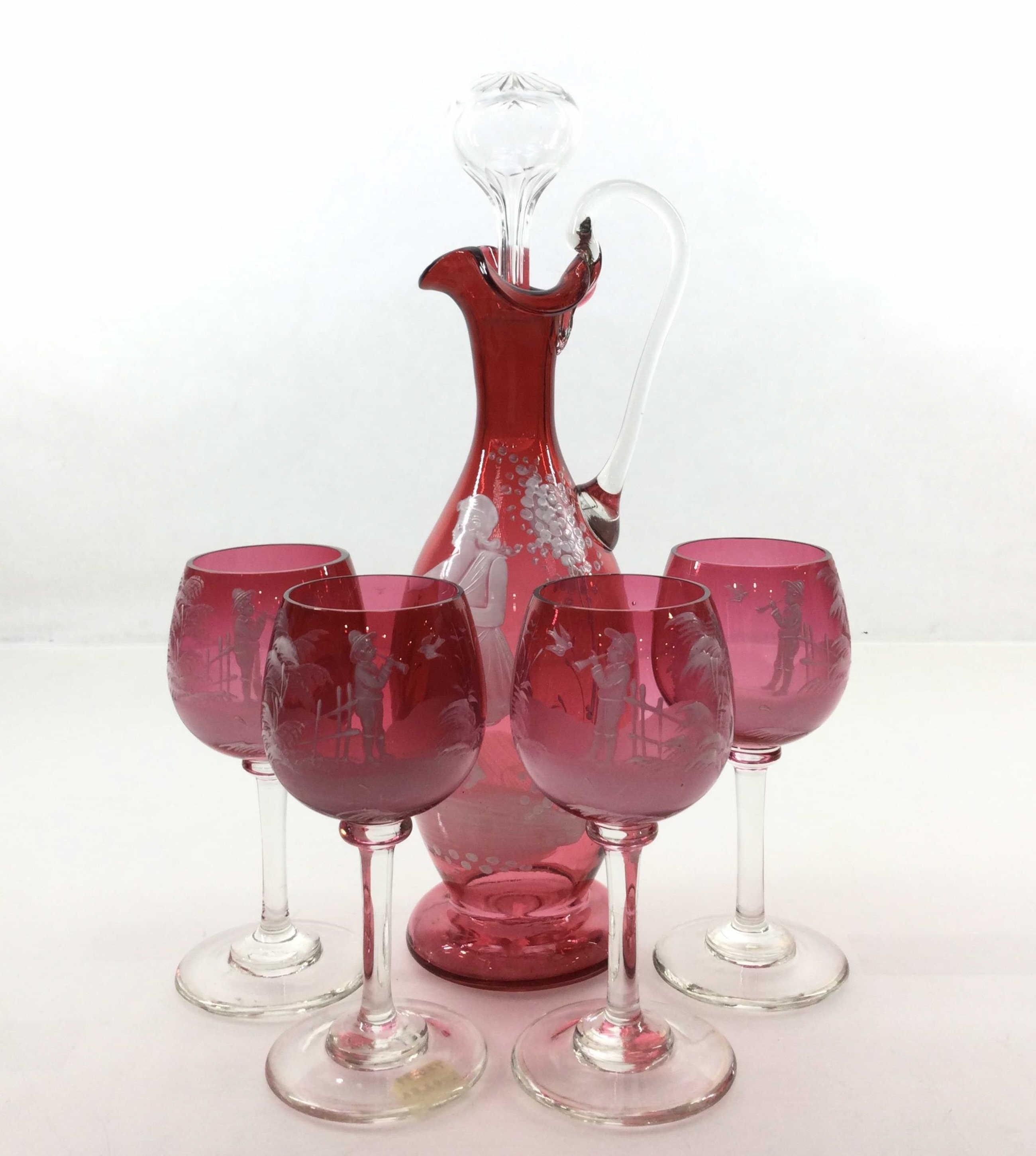 Mary Gregory | Mary Gregory Cranberry Glass Wine Decanter | MutualArt