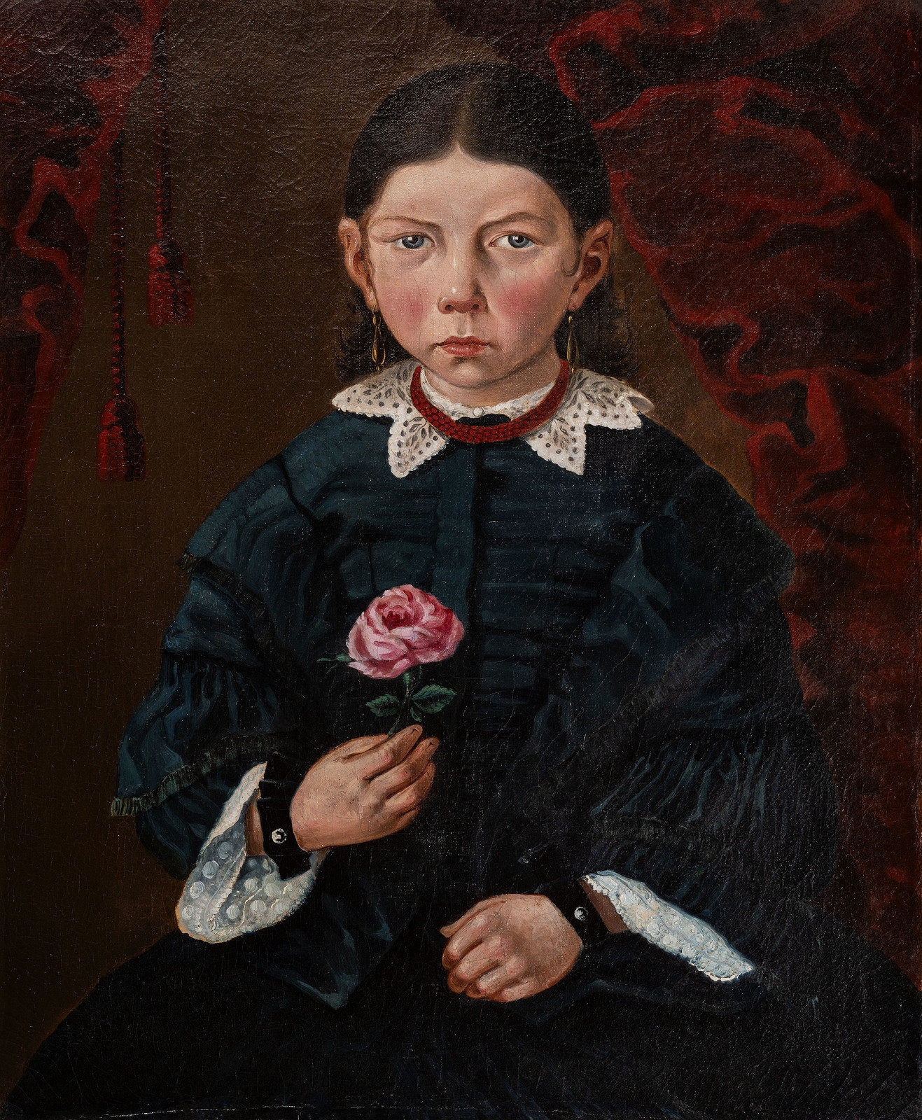 American School, 18th Century | Portrait of a Girl in Blue Dress with ...