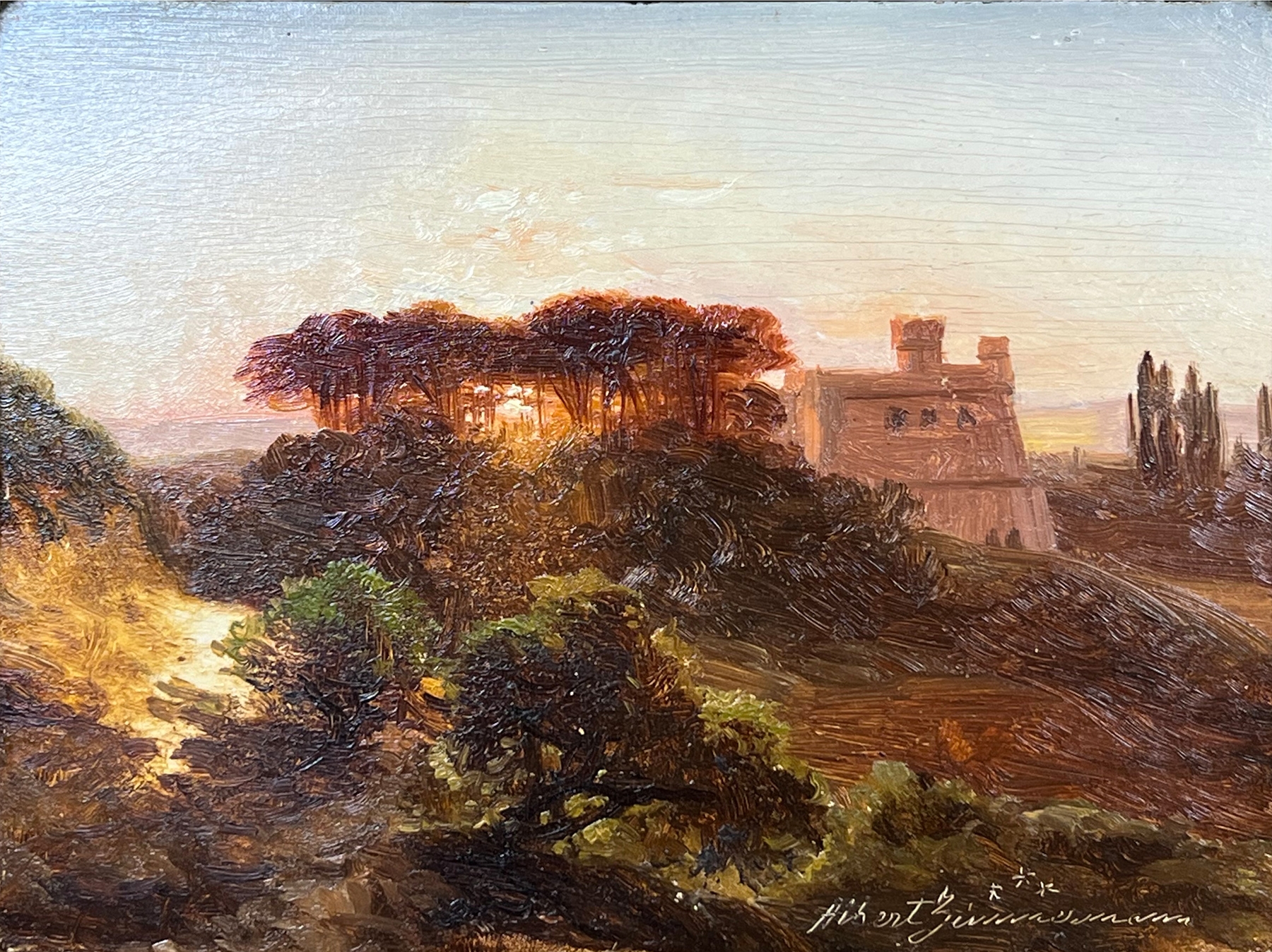 Albert August Zimmermann | Landscape depiction with a view of a castle ...