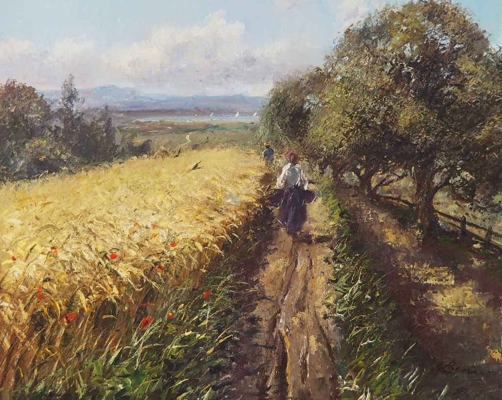Hans Becker | Sommerliche Landschaft mit Spaziergänger auf Feldweg ...