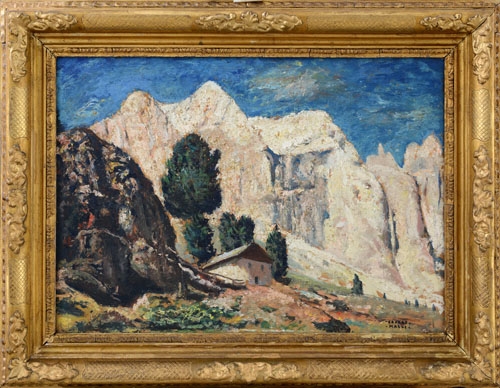 Cesare Maggi | Mountain glimpse with mountain hut | MutualArt