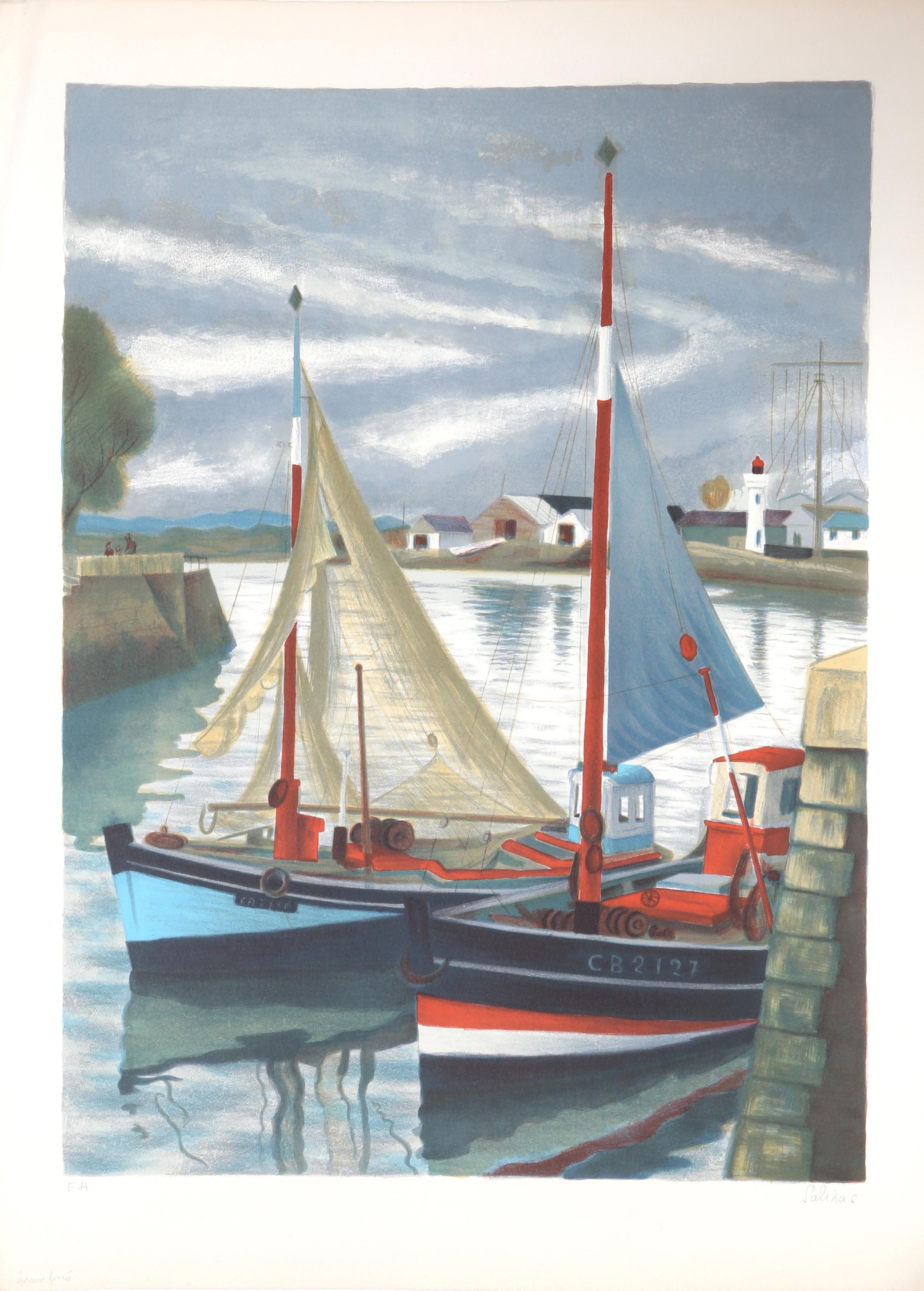 Laurent Marcel Salinas | TWO SAILBOATS IN HARBOR (Circa 1985) | MutualArt