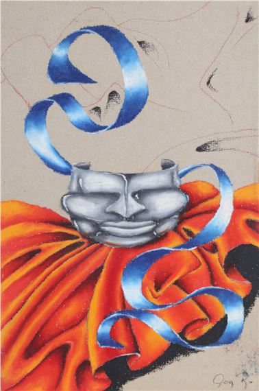 Jon Robyn | SILVER MASK WITH BLUE RIBBON (Circa 1985) | MutualArt