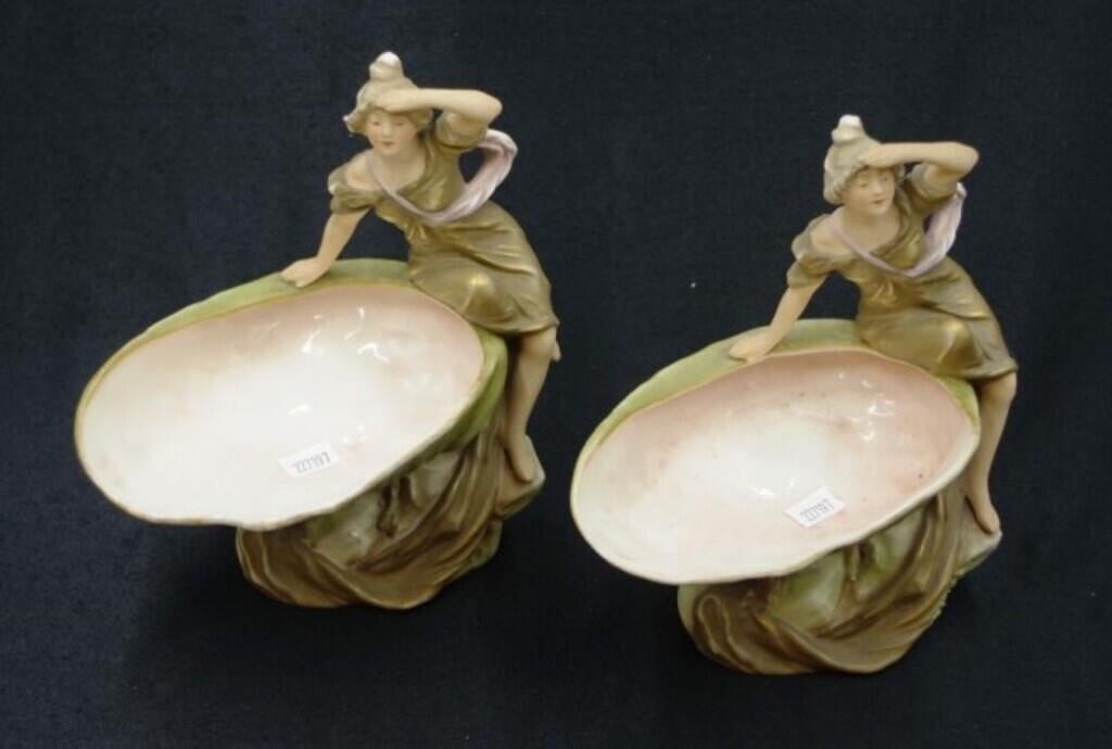 Art Nouveau School | Two Royal Dux Art Nouveau shell & lady figures ...