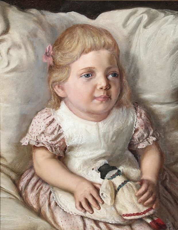 Caroline Emilie Mundt | Portrait of a small girl sitting with her doll ...