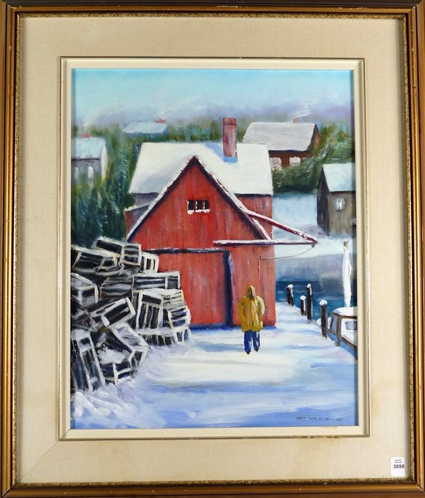 George Wilson | Folk art style acrylic on masonite depicting a winter ...