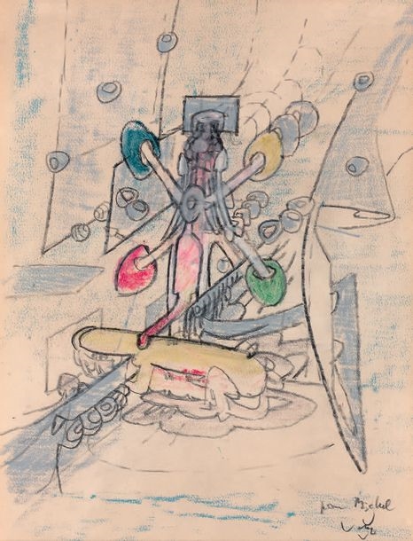 Roberto Matta | Colored pencil drawing signed and dedicated to Michel ...