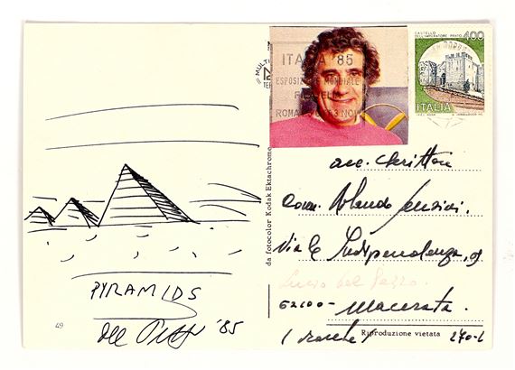 Lucio del Pezzo | Postcard with autograph drawing 1985 (1985) | MutualArt
