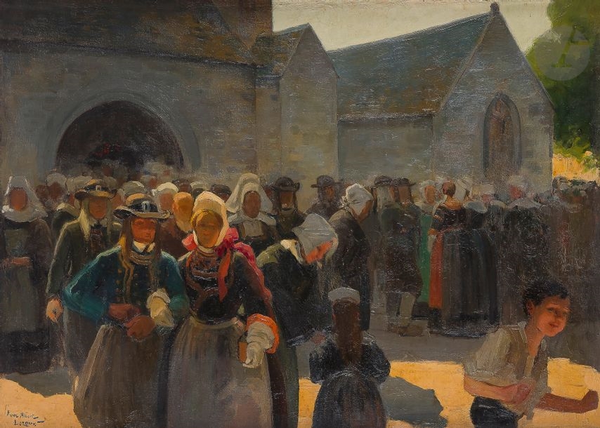 Pierre Albert Leroux | Brittany, leaving mass | MutualArt