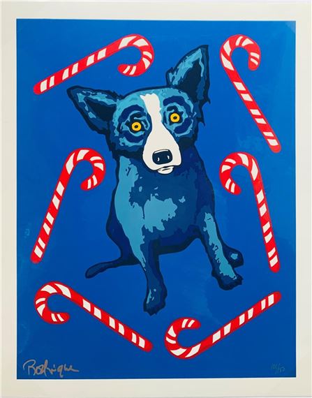 George Rodrigue | Blue Dog with Candy Canes | MutualArt