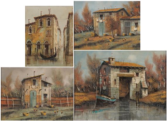 Guido Borelli | Guido Borelli - Courtyards and boats in water | MutualArt