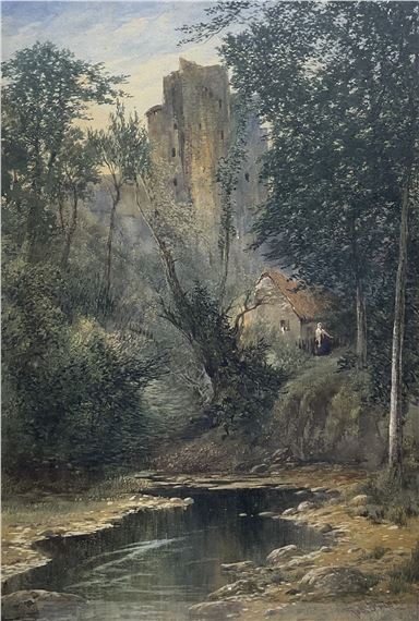 Robert Frier | Rocky Brook and Figure before Castle | MutualArt