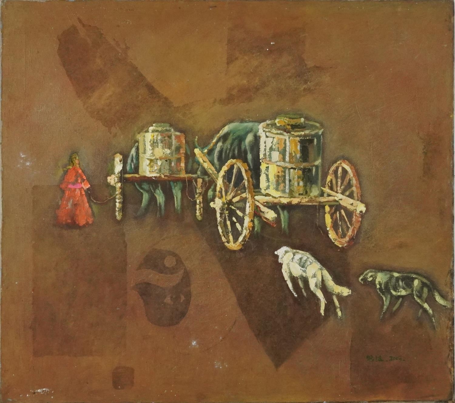 Asian School | Cattle pulling carts beside a figure | MutualArt
