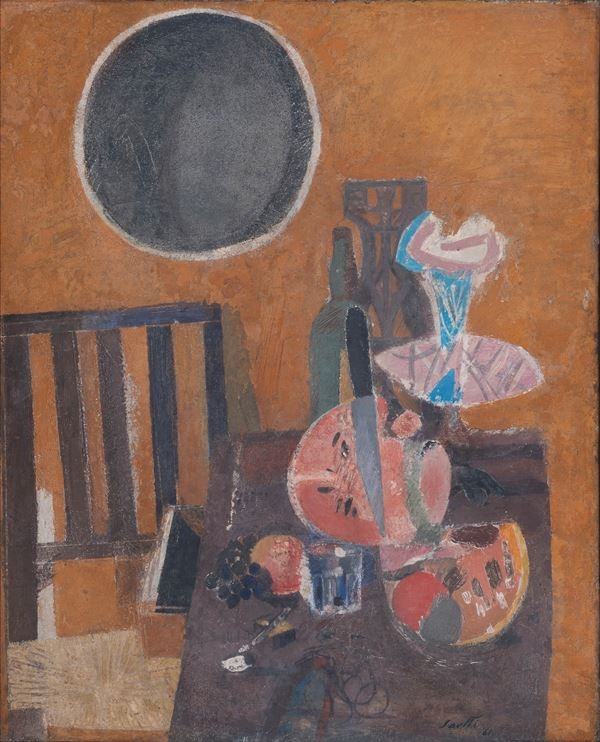 Bruno Saetti | Natura morta con fondo oro (1902) | MutualArt