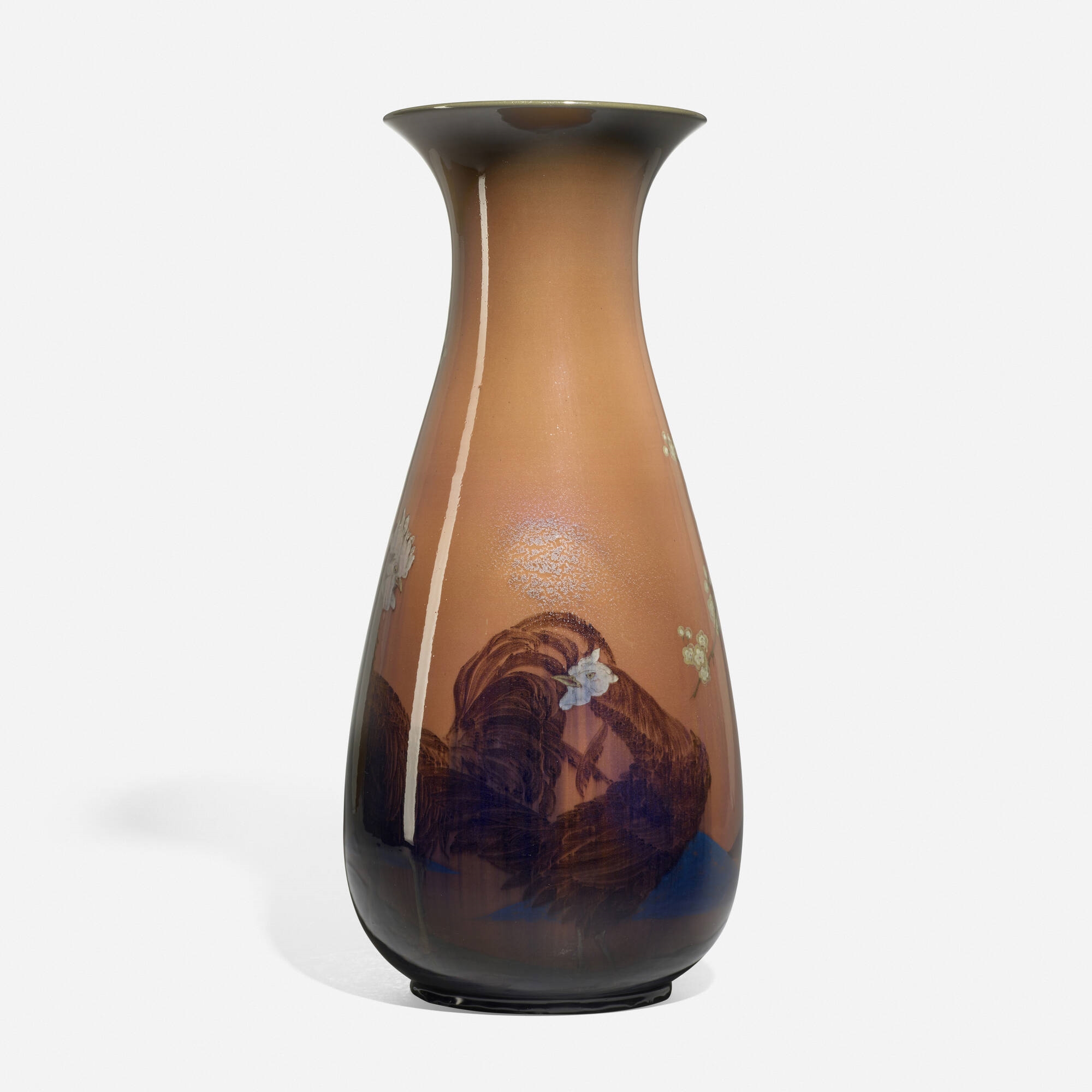 Arthur Conant | Monumental Black Opal vase with rooster and hen under a ...