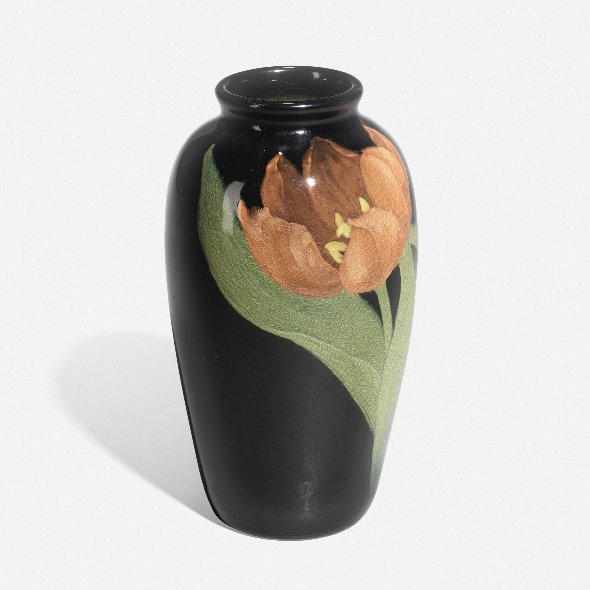 Sara Sax | Rare Black Iris Glaze vase with tulip (1904) | MutualArt