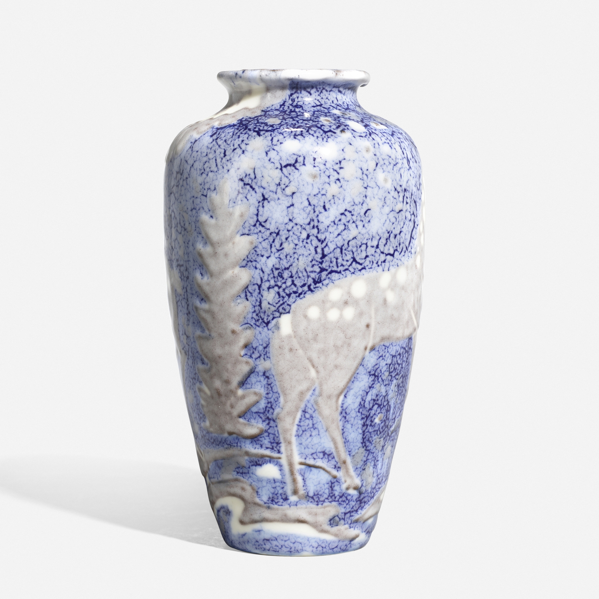 Elizabeth Hunt Barrett | Fine Wax Mat vase with spotted deer, conifers ...