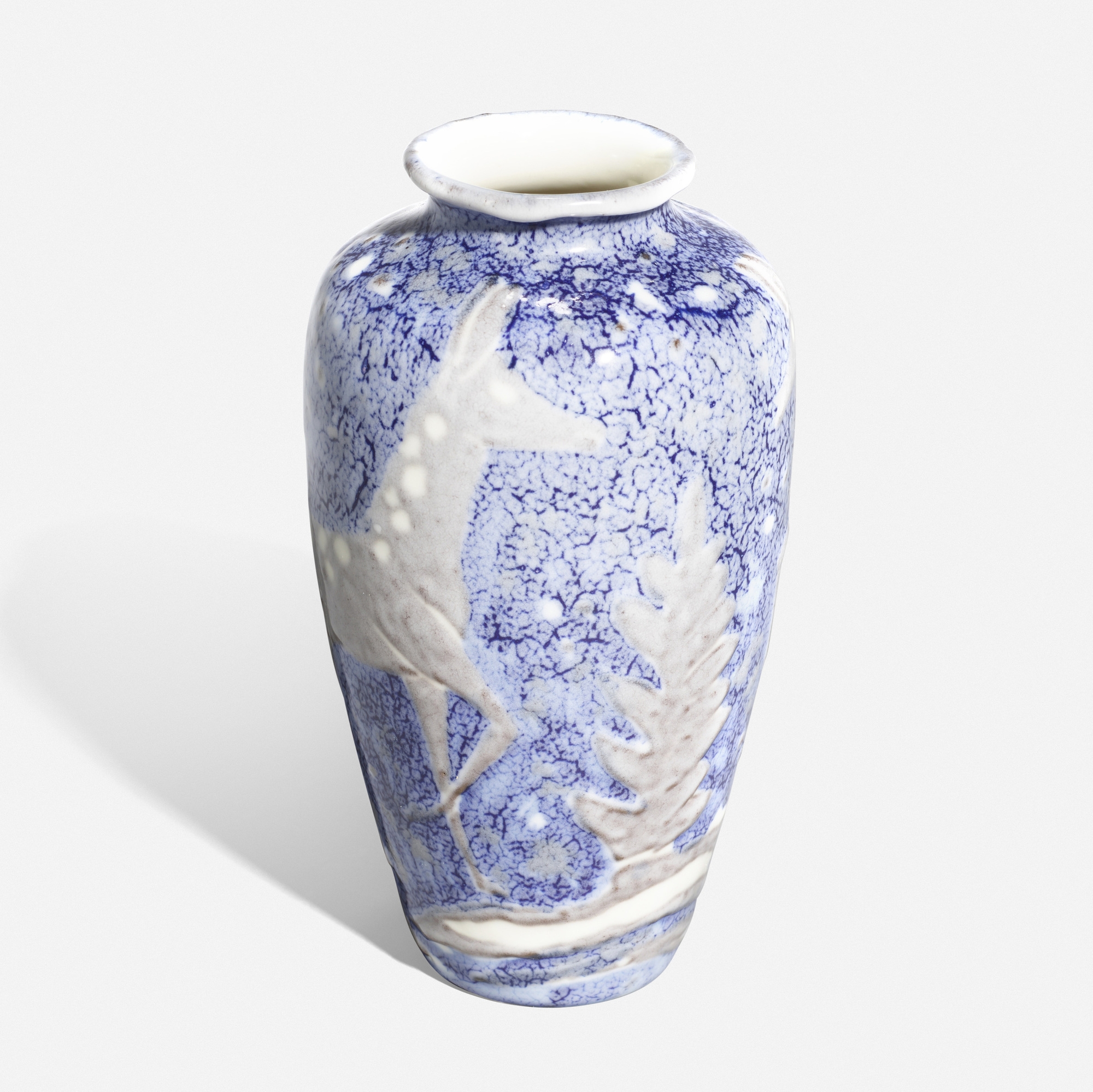 Elizabeth Hunt Barrett | Fine Wax Mat vase with spotted deer, conifers ...
