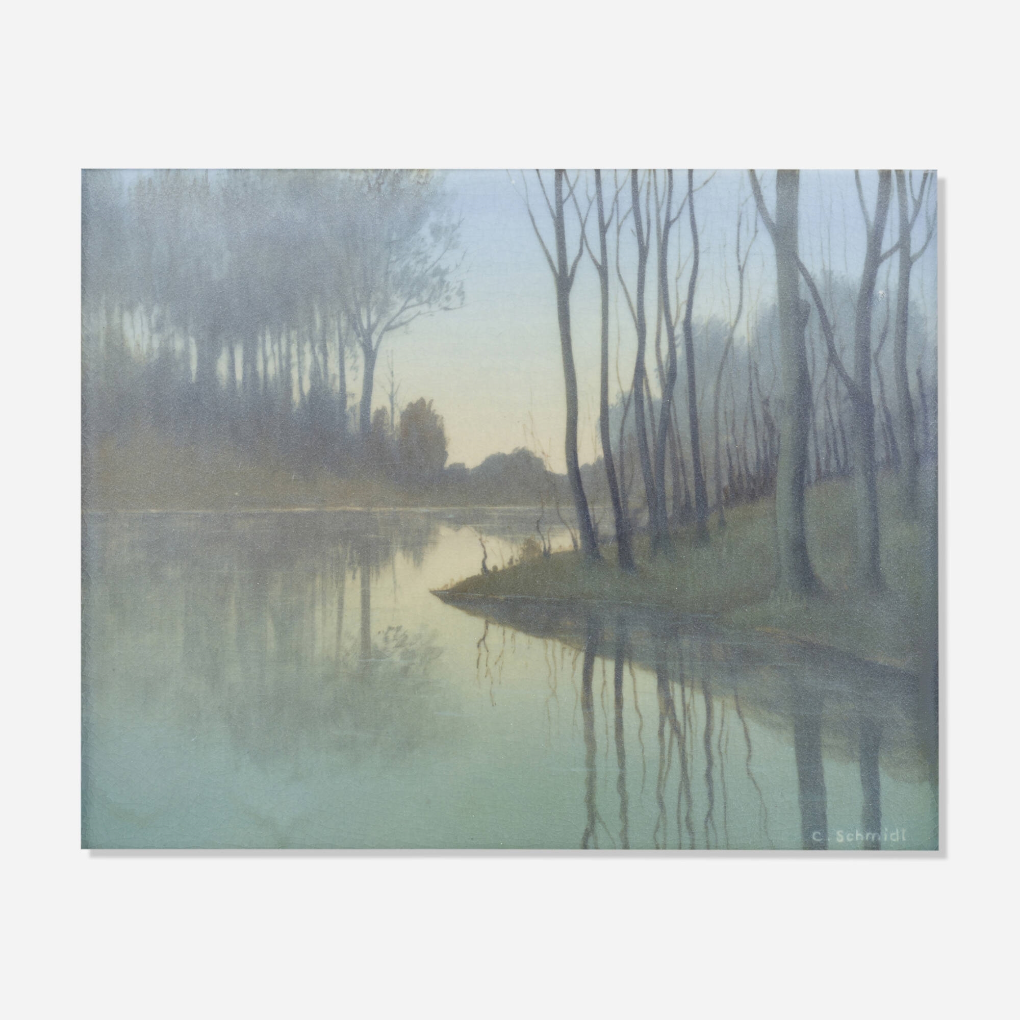 Charles Schmidt | Twilight scenic Vellum vase with dense forest and ...