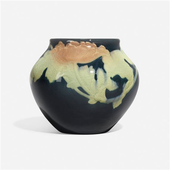 Rose Fechheimer | Black Iris Glaze vase with poppies (1900) | MutualArt