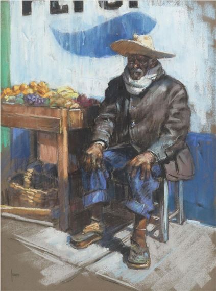 Ben Konis | BEN KONIS (1924-2006) PASTEL THE FRUIT VENDOR | MutualArt