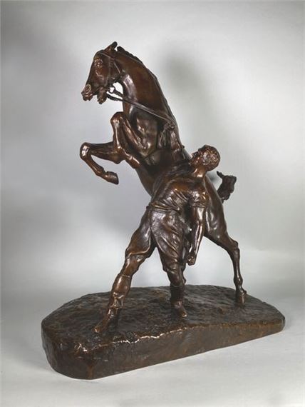 Louis de Monard | Prancing stallion held by its lad | MutualArt