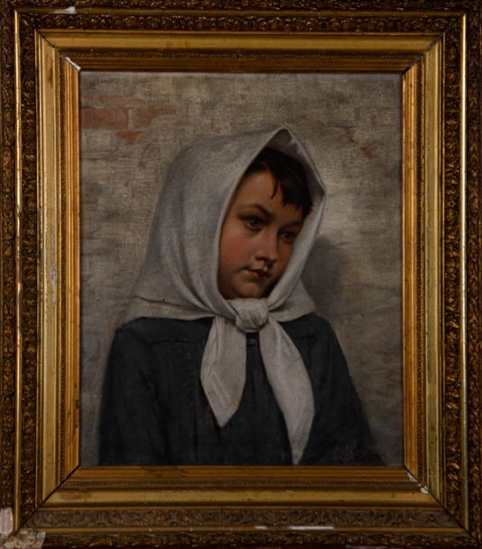 Joseph Darche | Portrait d’une jeune fille au fichu | MutualArt