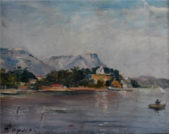 Louis Beysson | Paysage lacustre au pêcheur | MutualArt