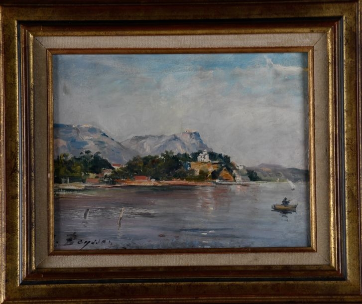 Louis Beysson | Paysage lacustre au pêcheur | MutualArt